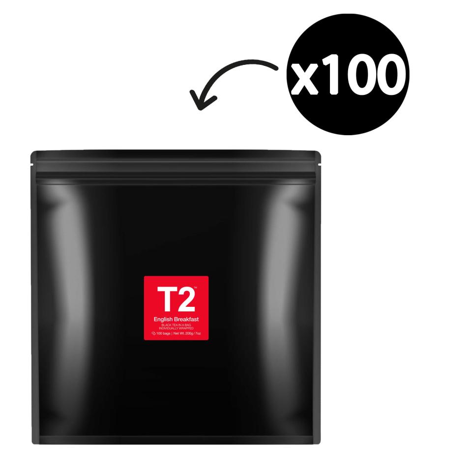 T2 English Breakfast Tea - 100 Pack - Individually Wrapped ...
